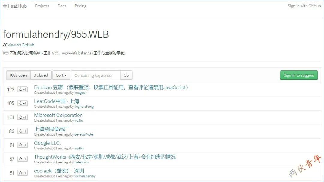 分享几个996黑名单/955白名单项目_杂七杂八_两伙青年